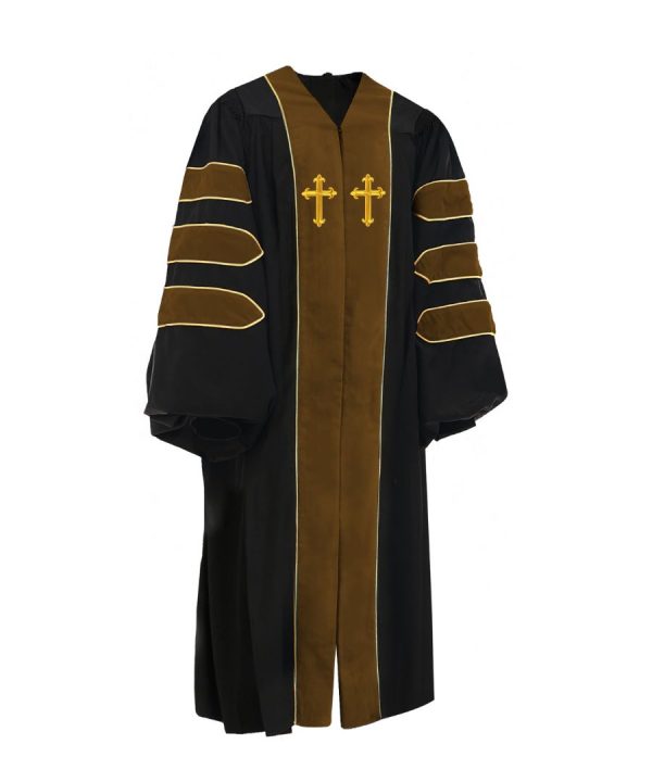 Doctoral Gown with Gold piping and Gold Cross | Rose Therese